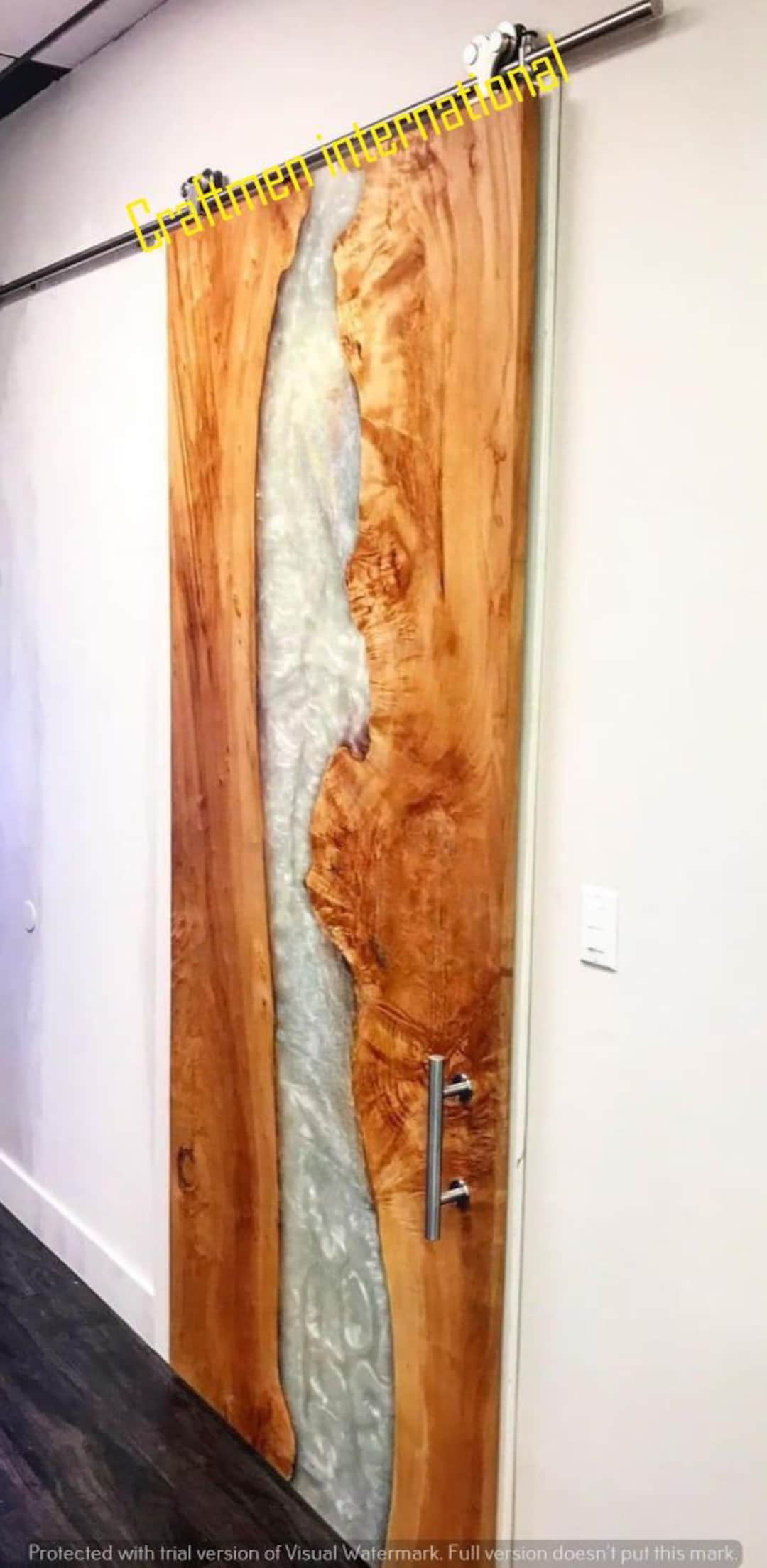 White Epoxy Door, Kitchen Sliding Door , Custom Barn Door, Live Edge ...