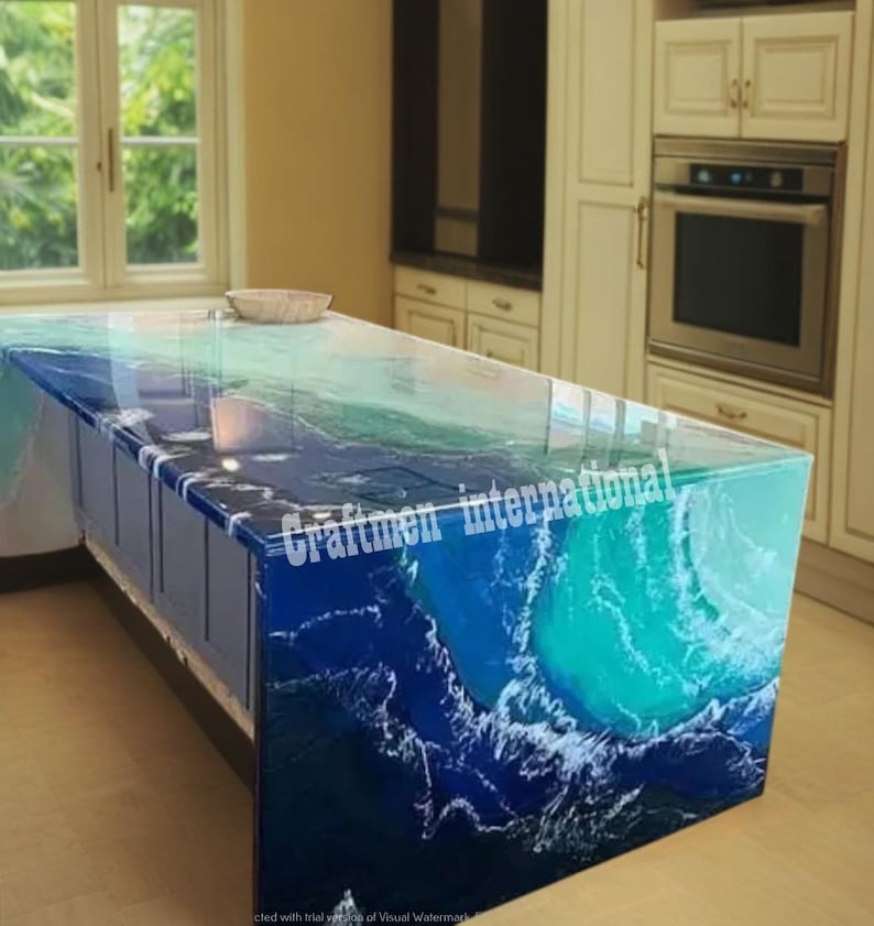 Ocean Epoxy Resin Kitchen Island | Custom Wave Countertop | Handmade ...