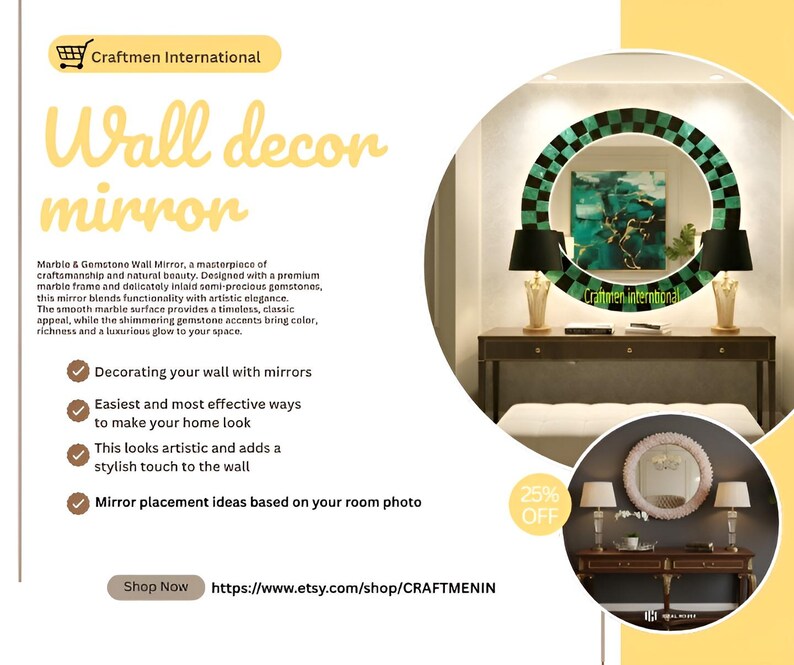 Abalone Shell Inlay Mirror: Handmade Gemstone Wall Decor, Accent Piece ...