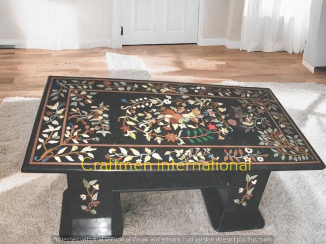 Black Marble Table Top, Coffee Bean Inlay Table, Bone Inlay Table ...