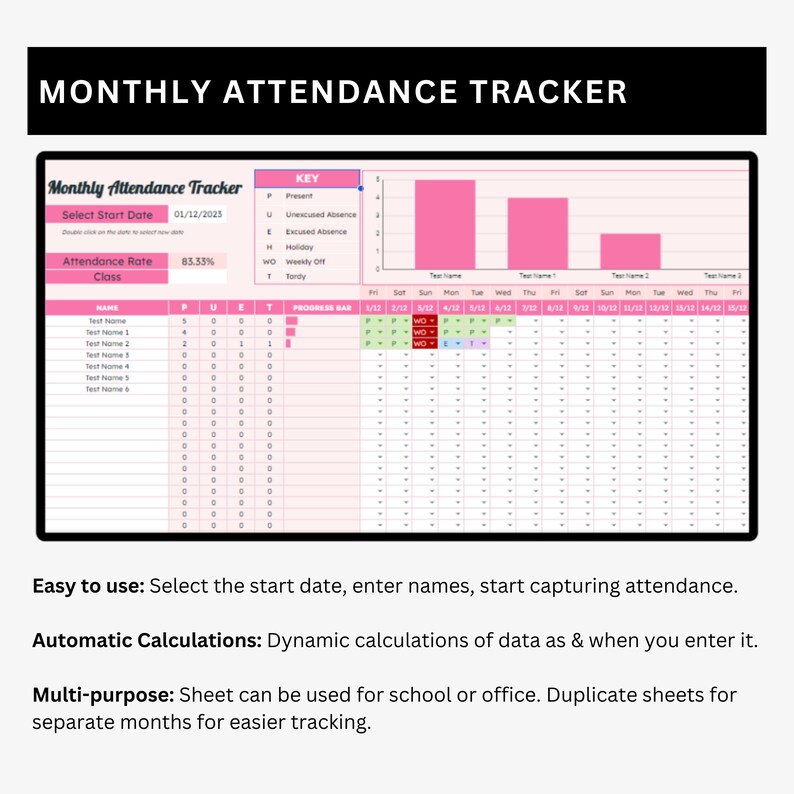 Monthly Attendance Tracker School Attendance Tracker Google Sheets ...