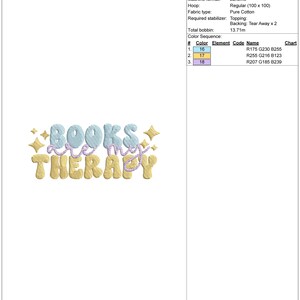 Book Therapy Embroidery Design 5x7 4x4 PES DST JEF VP3 Trendy Design ...