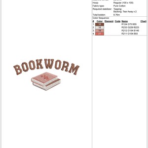 Bookworm | Academia | Embroidery Design File | 5x7 & 4x4 | PES DST JEF ...