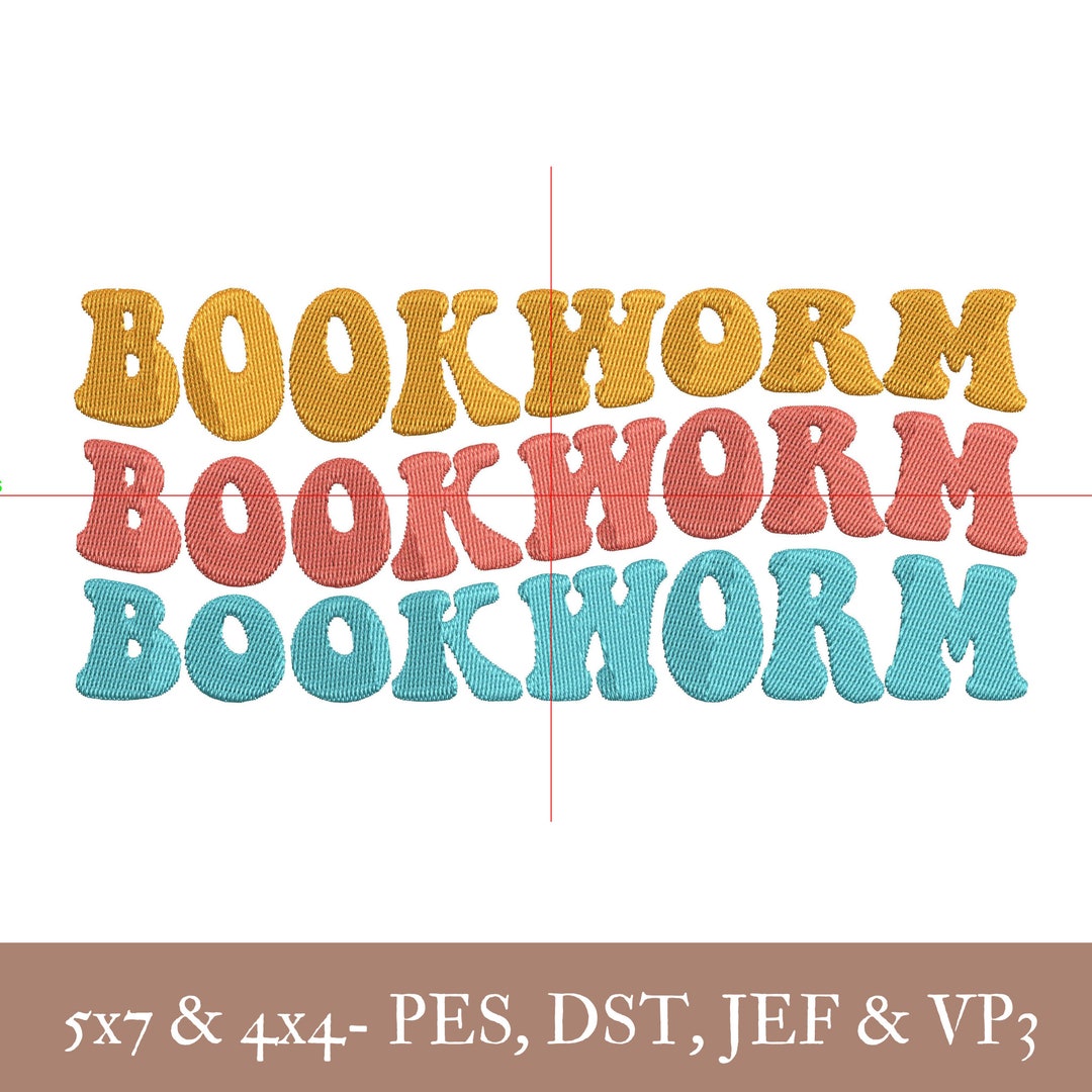 Bookworm Embroidery Design File 5x7 & 4x4 PES DST JEF VP3 Trendy Design ...
