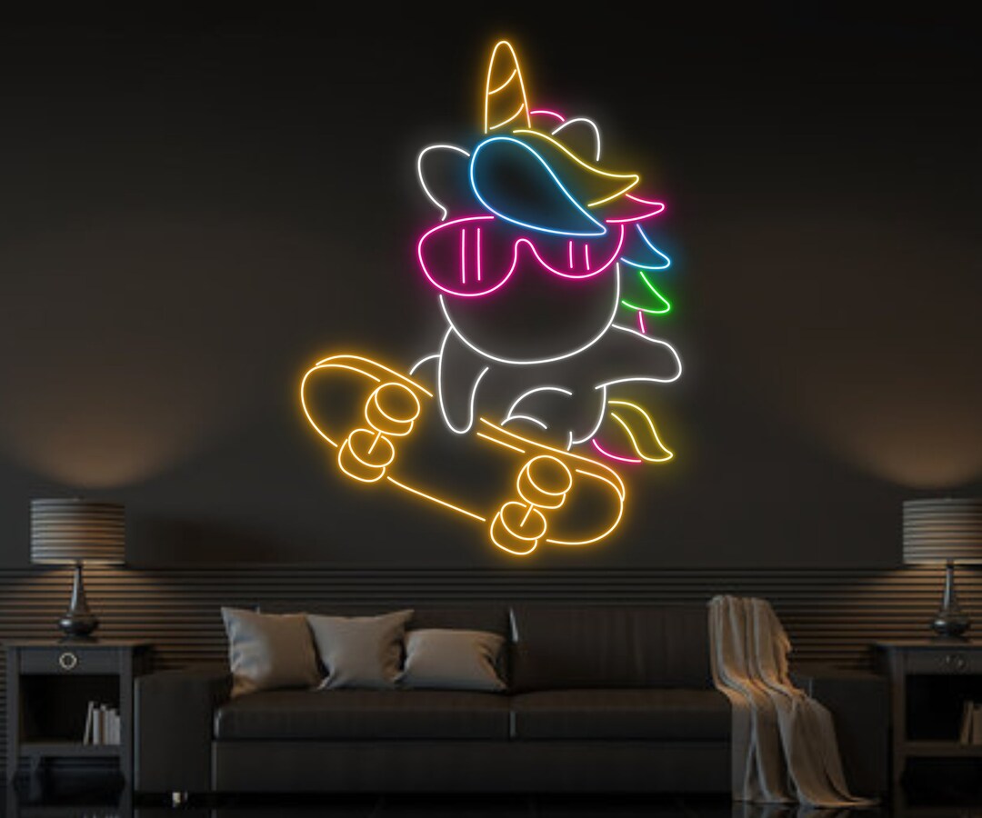 Unicorn Skateboarding Neon Sign Unicorn Skateboarding Led - Etsy
