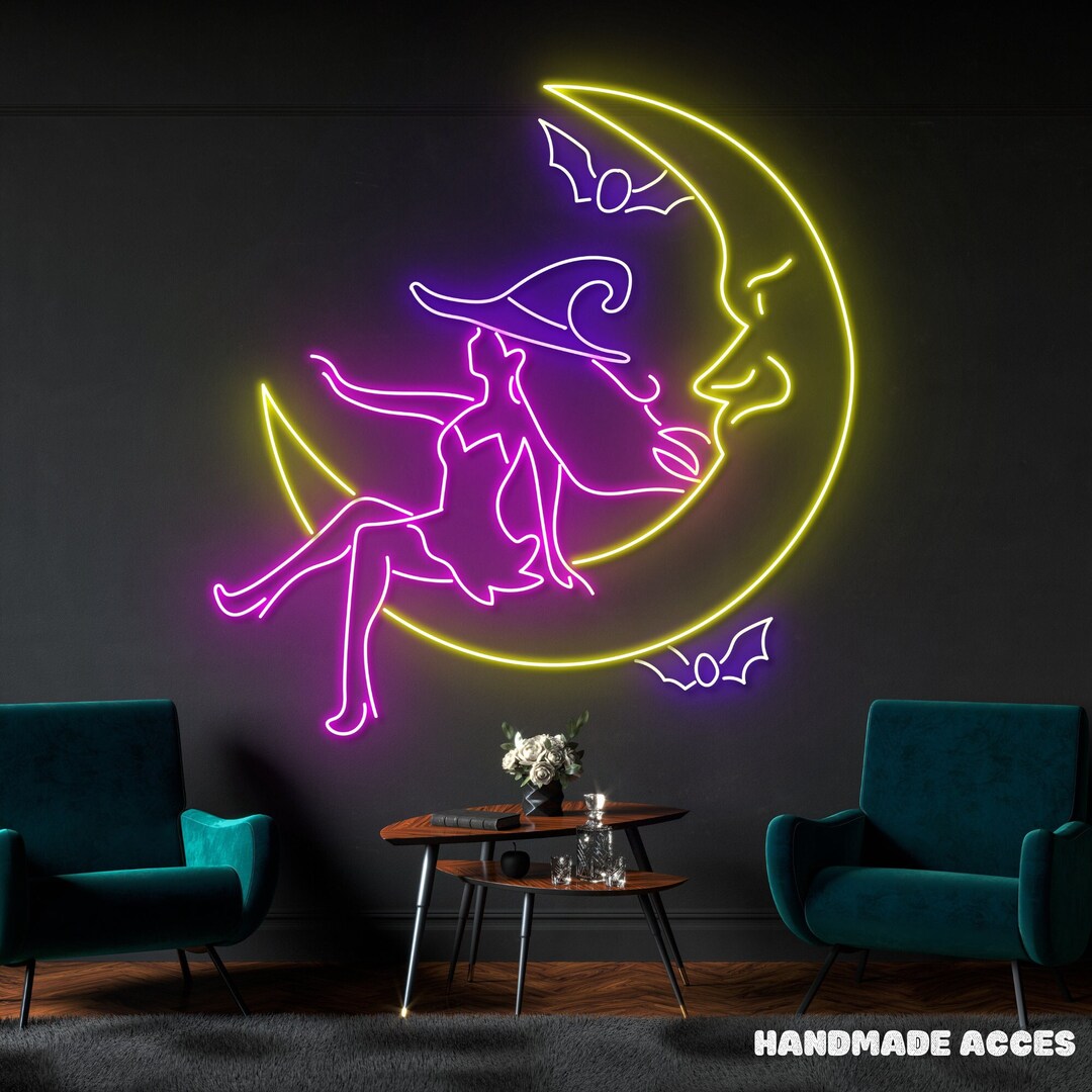 Beautiful Witch on the Moon Bat Led Neon Sign Witch Led - Etsy