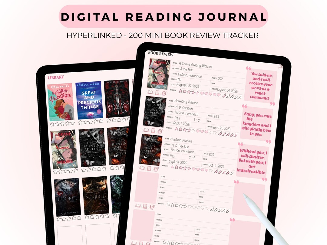 200 Mini Book Review Digital Journal in Pink | PDF Interactive Book ...