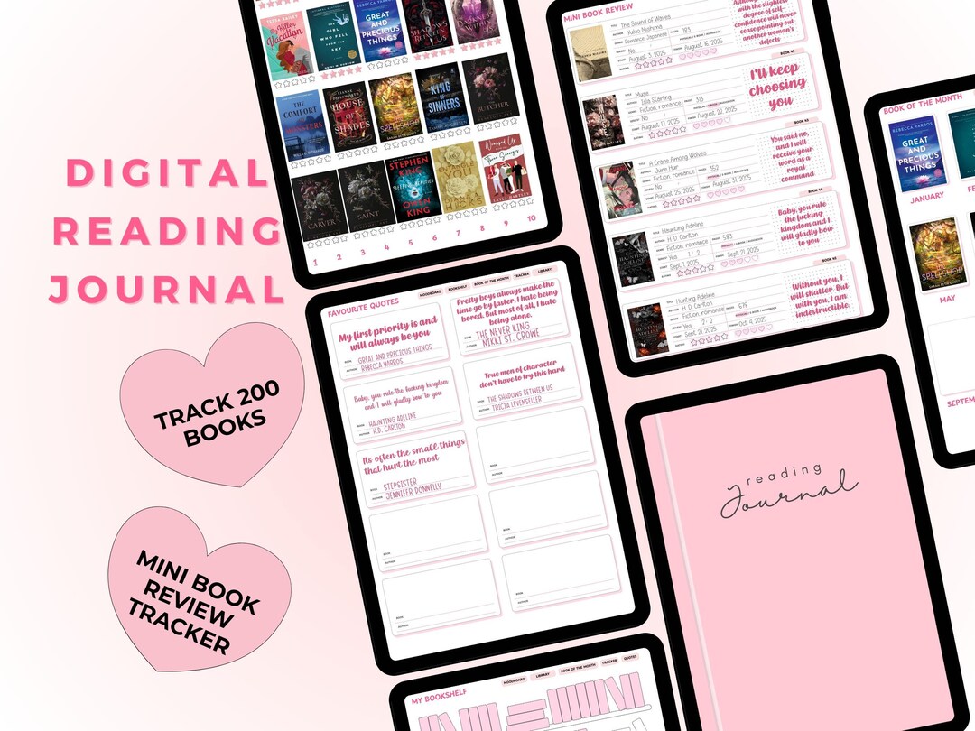 200 Mini Book Review Tracker | Digital Reading Journal (PDF) - Etsy