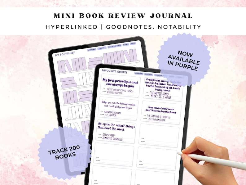 Purple Mini Book Review Tracker | Digital Reading Log (PDF) | 200 Books ...