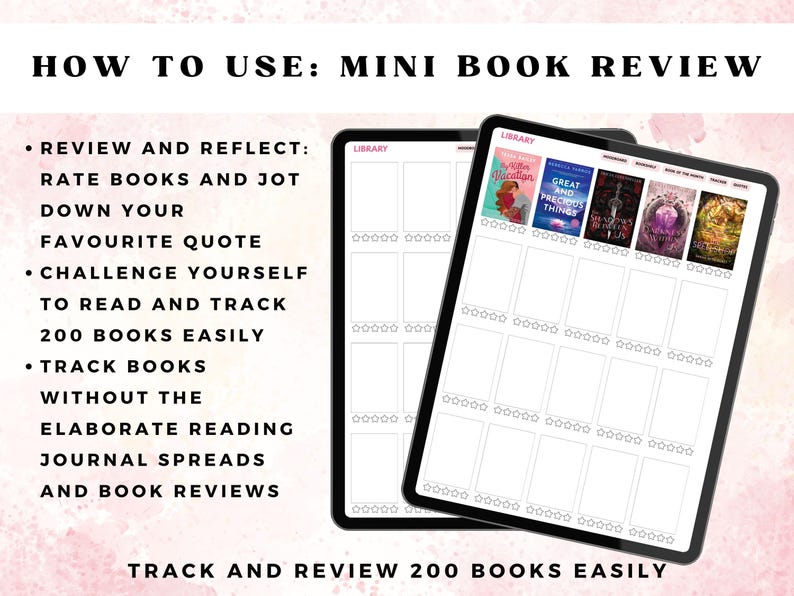 200 Mini Book Review Tracker | Digital Reading Journal (PDF) - Etsy UK