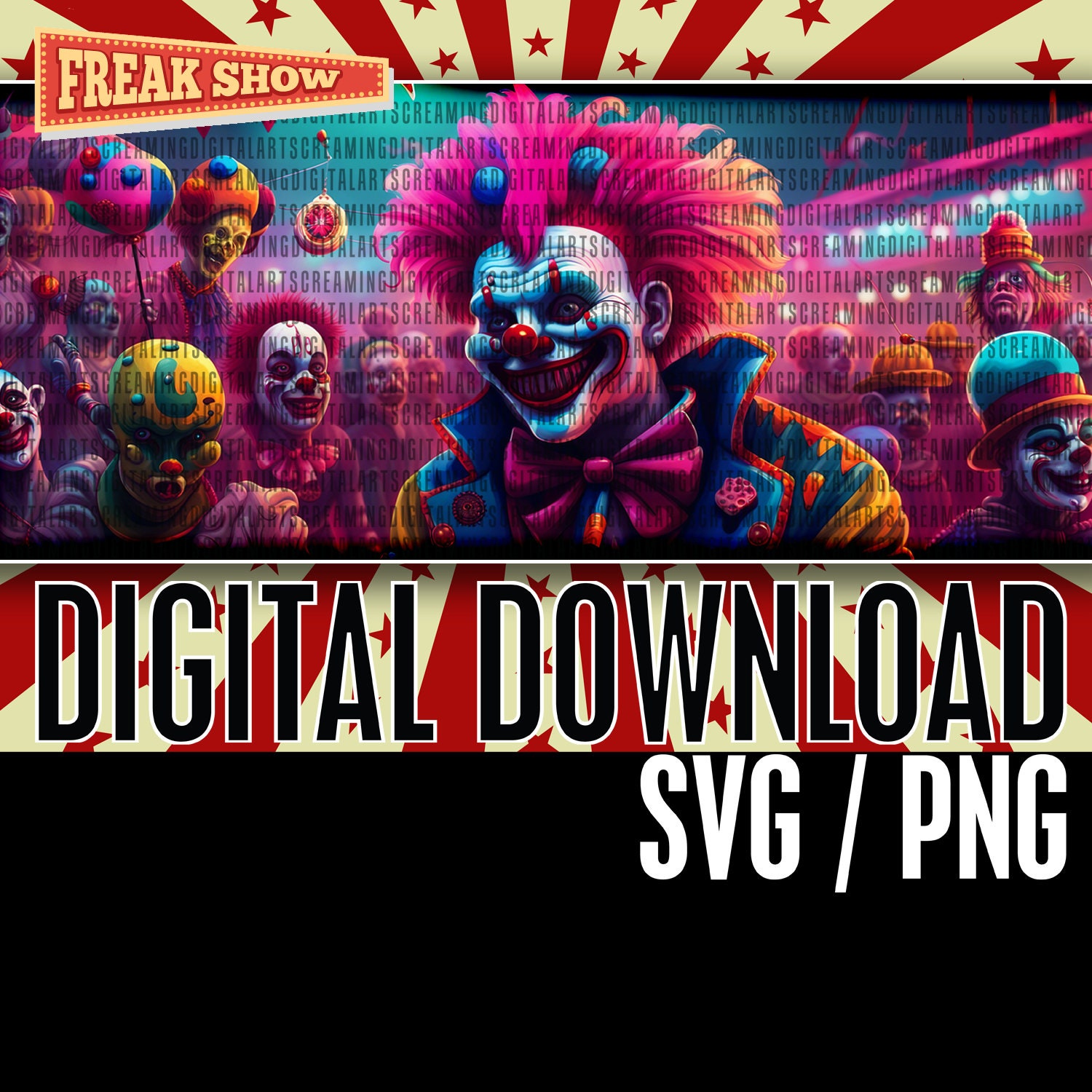 Scary Spooky Clown Digital Files 5 Pack, PNG 4 and SVG 1, Infectious ...