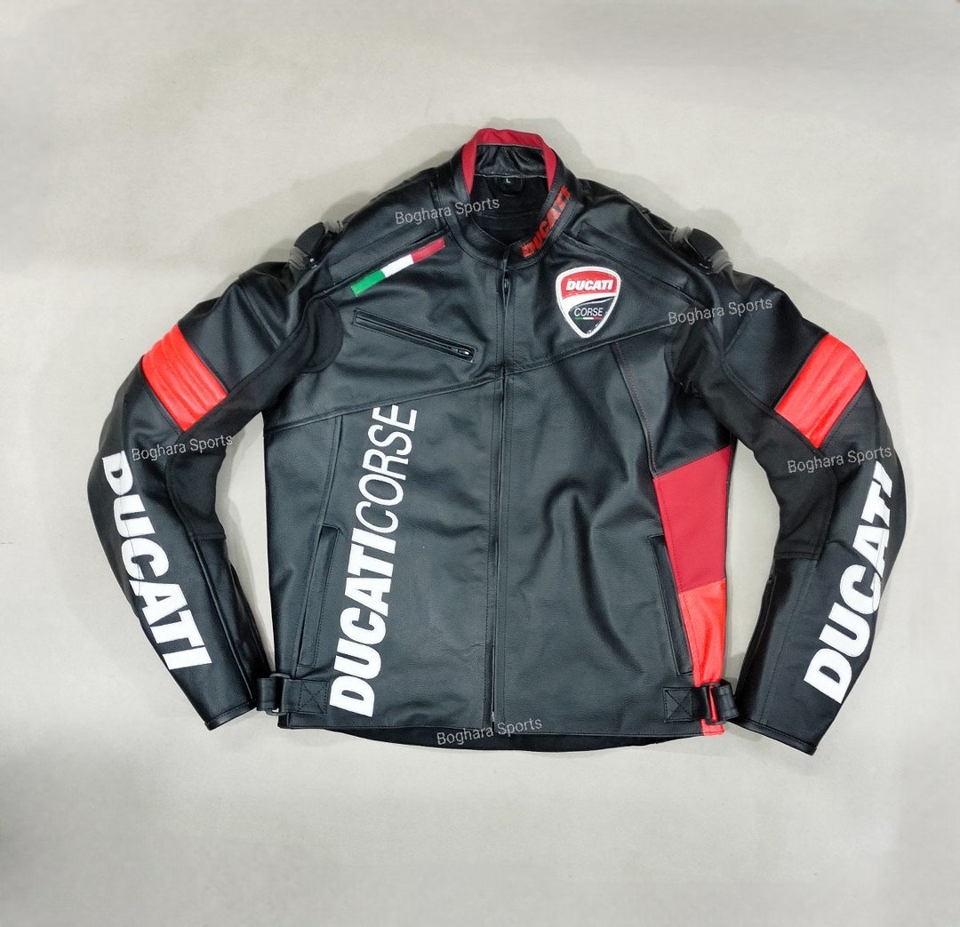 DUCATI CORSE Red Black Men's Fashion Leather Biker Jacket Women's ...