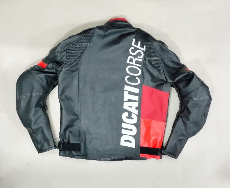DUCATI CORSE Red Black Men's Fashion Leather Biker Jacket Women's ...