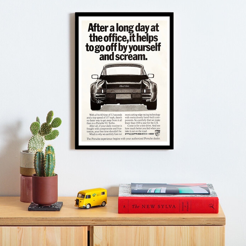 Porsche 911 “long Day at the Office” Vintage Ad Poster - Etsy
