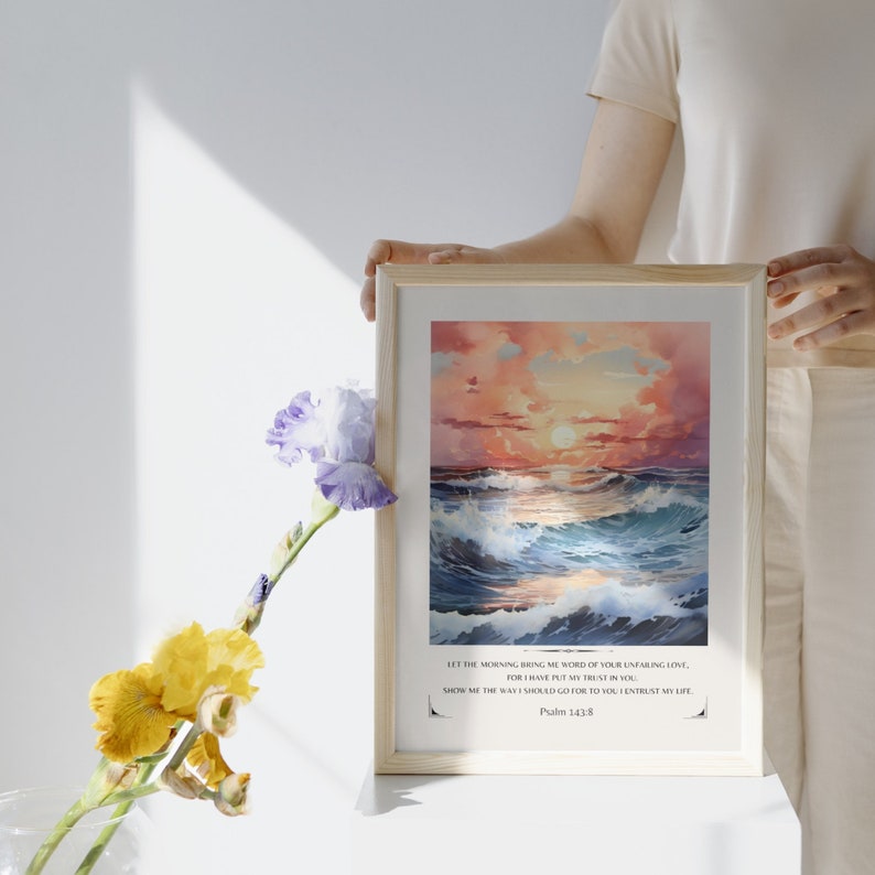 Psalm 143 Original Digital Painting With Bible Verses Sunset & Ocean ...