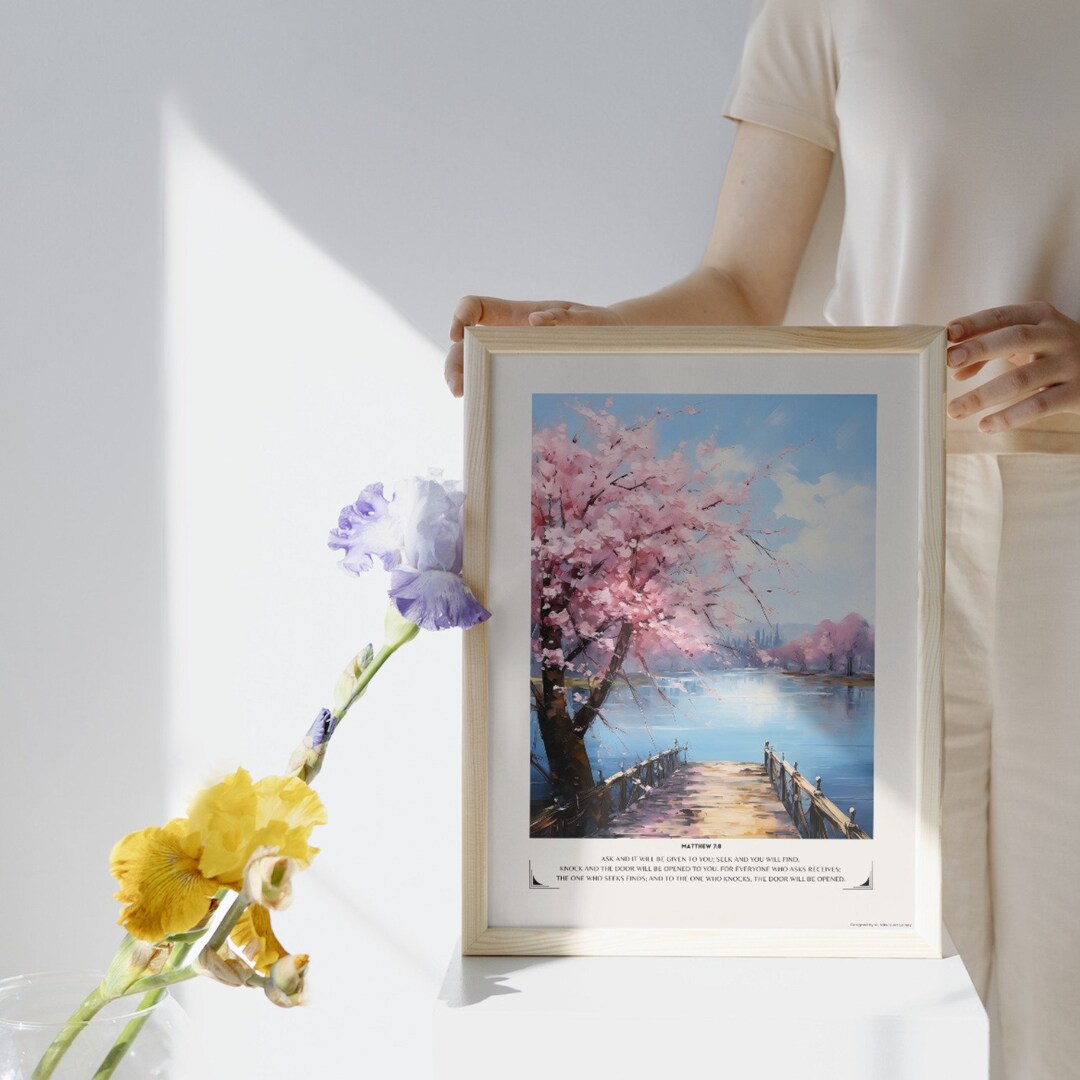 Matthew 7:8 Poster With Bible Verses Wall Art | Digital Religious Art ...