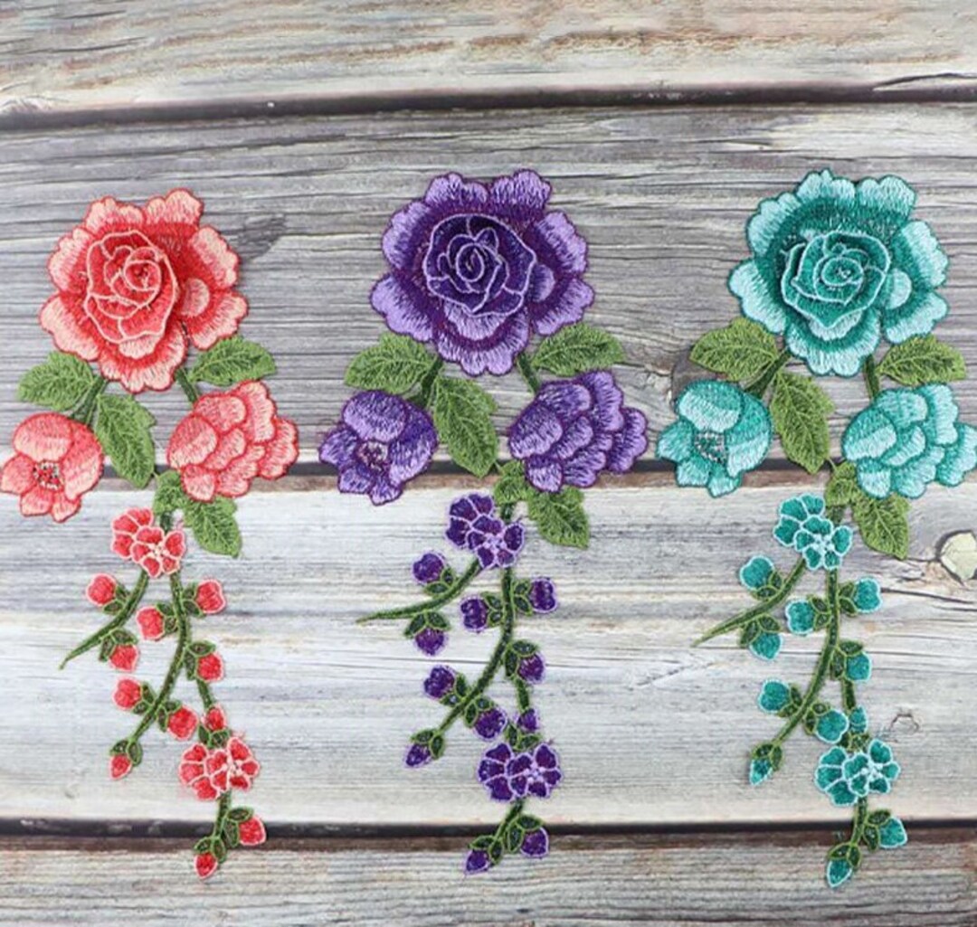 Rose Embroidered Sewing on Patches Flower Patch Stickers for Clothes ...