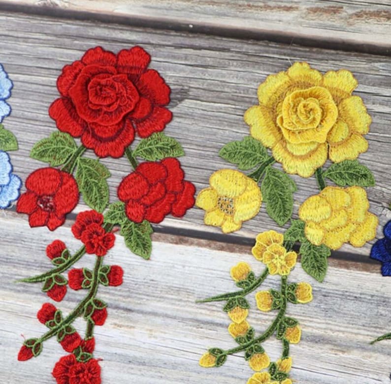 Rose Embroidered Sewing on Patches Flower Patch Stickers for Clothes ...