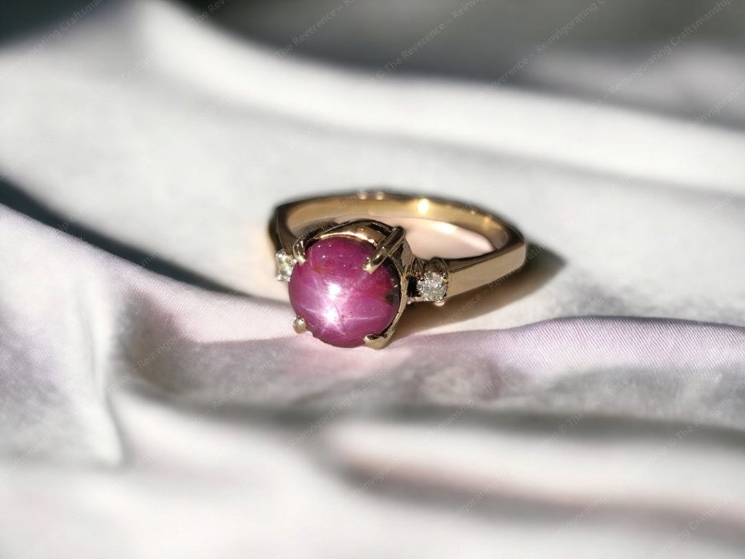 Natural Star Ruby Ring in 14k Gold, Unique Engagement / Statement Ring ...