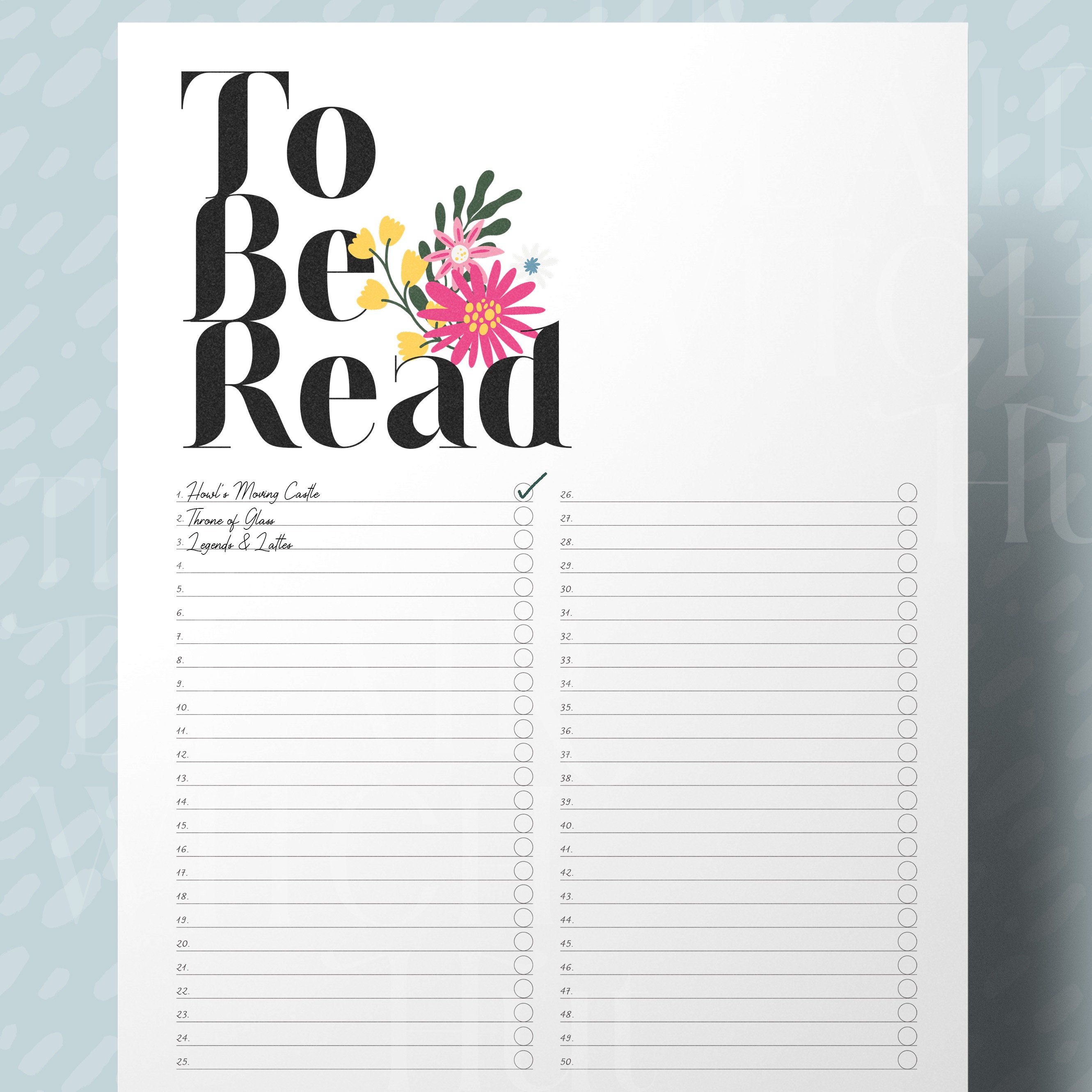 TBR List 50 to Be Read Tracker 8.5x11 Printable TBR List of - Etsy