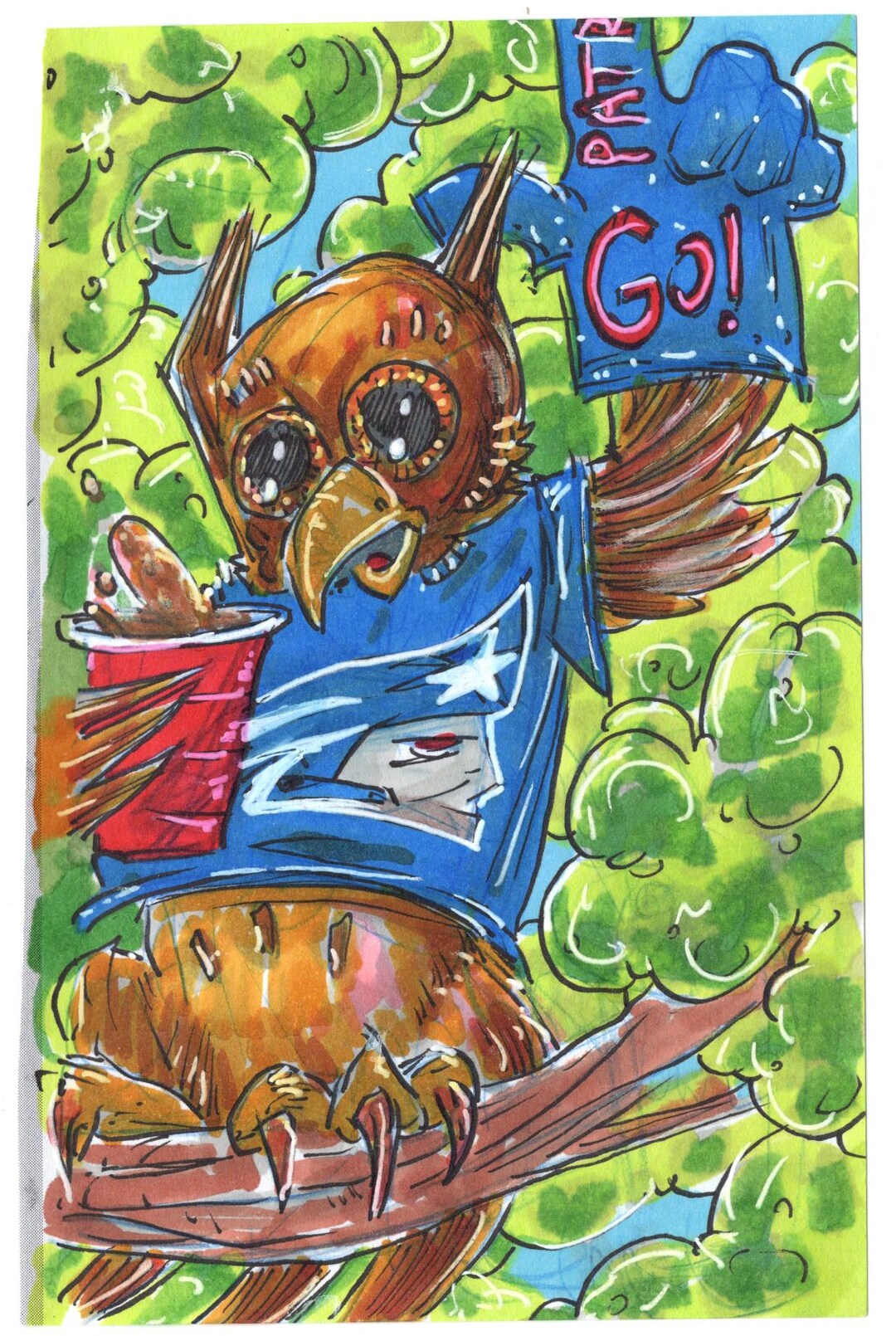 Patriots Hooter Fan Original Sketchbook Drawing Pen Ink Marker Art 3.5 ...