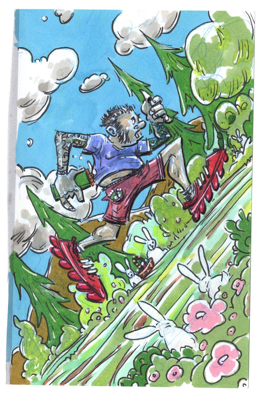 Running Man Original Sketchbook Drawing Pen Ink Marker Art 3.5 Inch X 6 ...