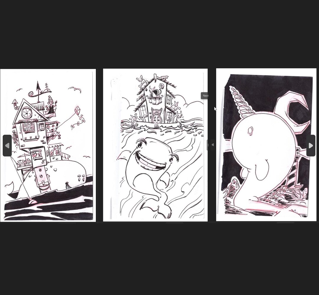 Three Whales, Three Doodles Original Sketchbook Drawing Pen Ink Marker ...