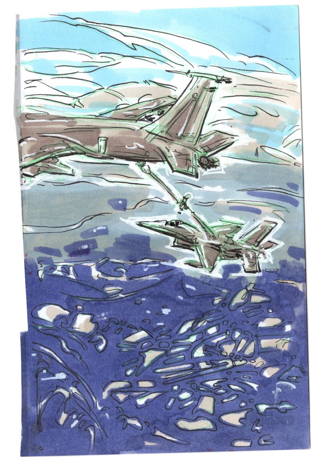 Refueling Jet Original Sketchbook Drawing Pen Ink Marker Art 3.5 Inch X ...