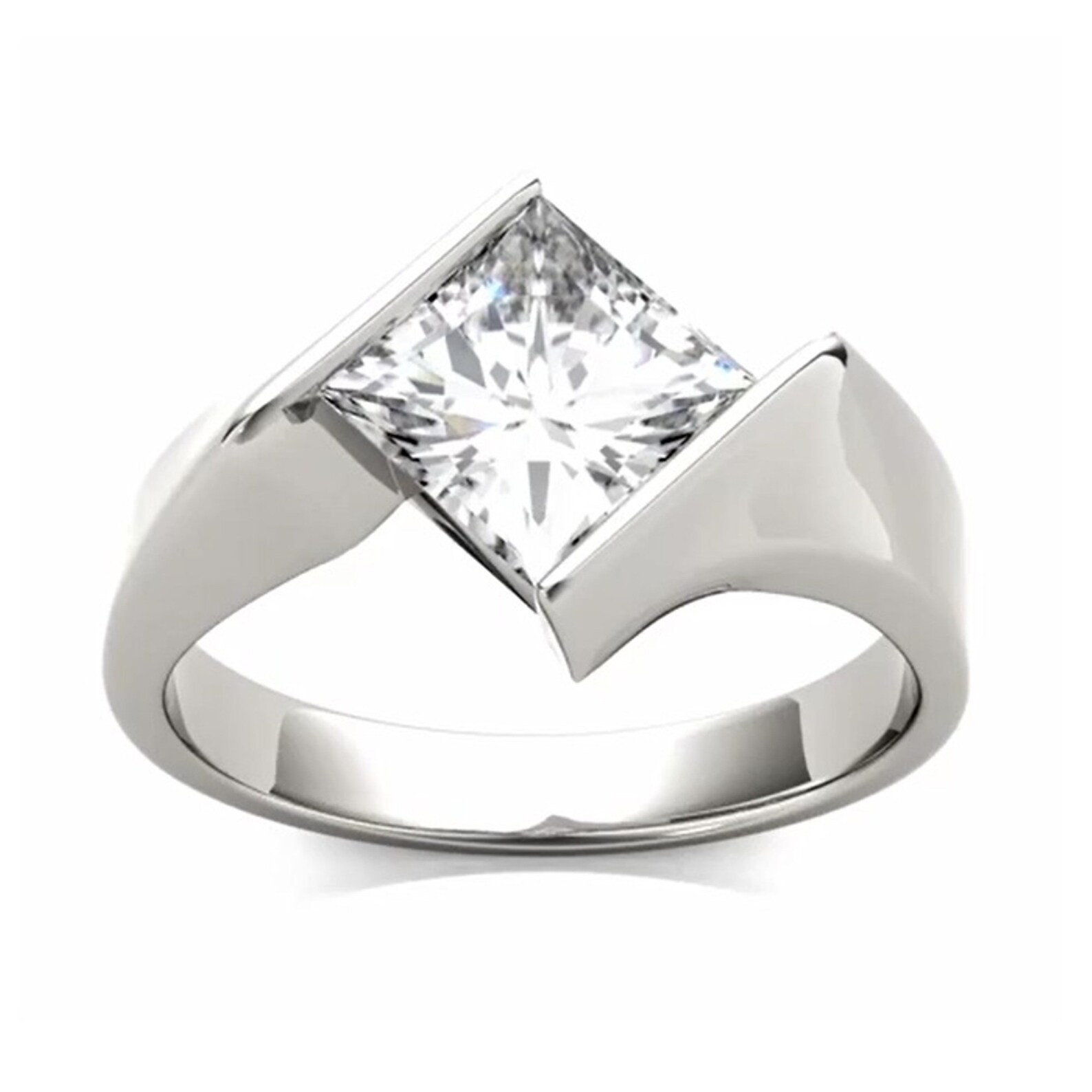 Solitaire Tension Set Stunning 1 CT Princess Cut Diamond Engagement ...