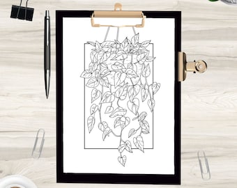 Printable Plant Coloring Page – String of Pearls & Pothos – Hanging ...