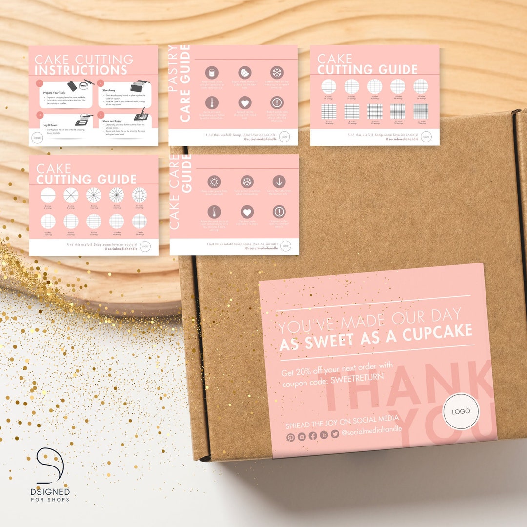 Editable Cake Cutting Guide Cards Printable Cake Business Thank You ...