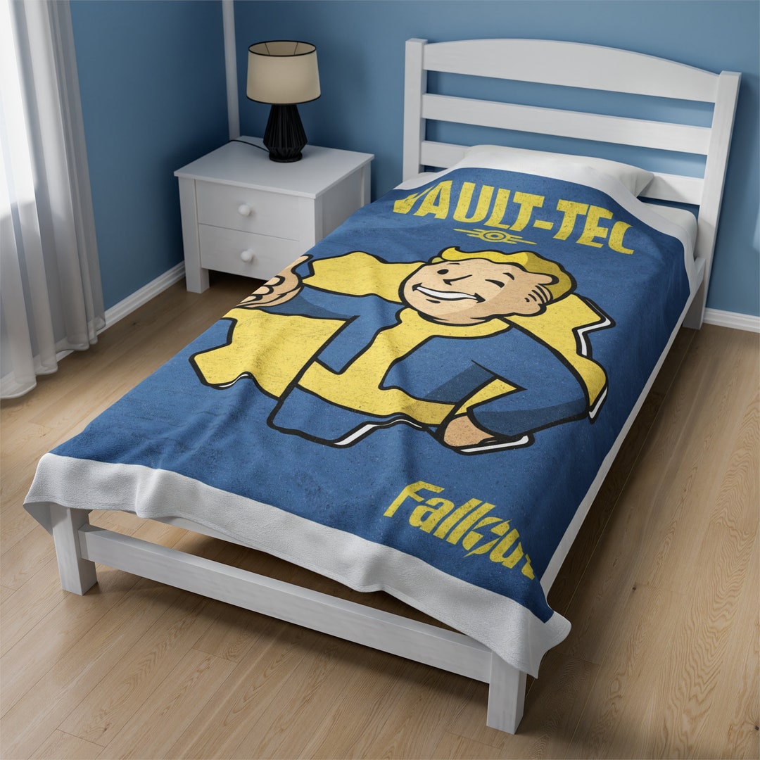 Vault Boy Fallout Plush Blanket in Multiple Sizes for Gamers Cozy Environment Man Cave ...