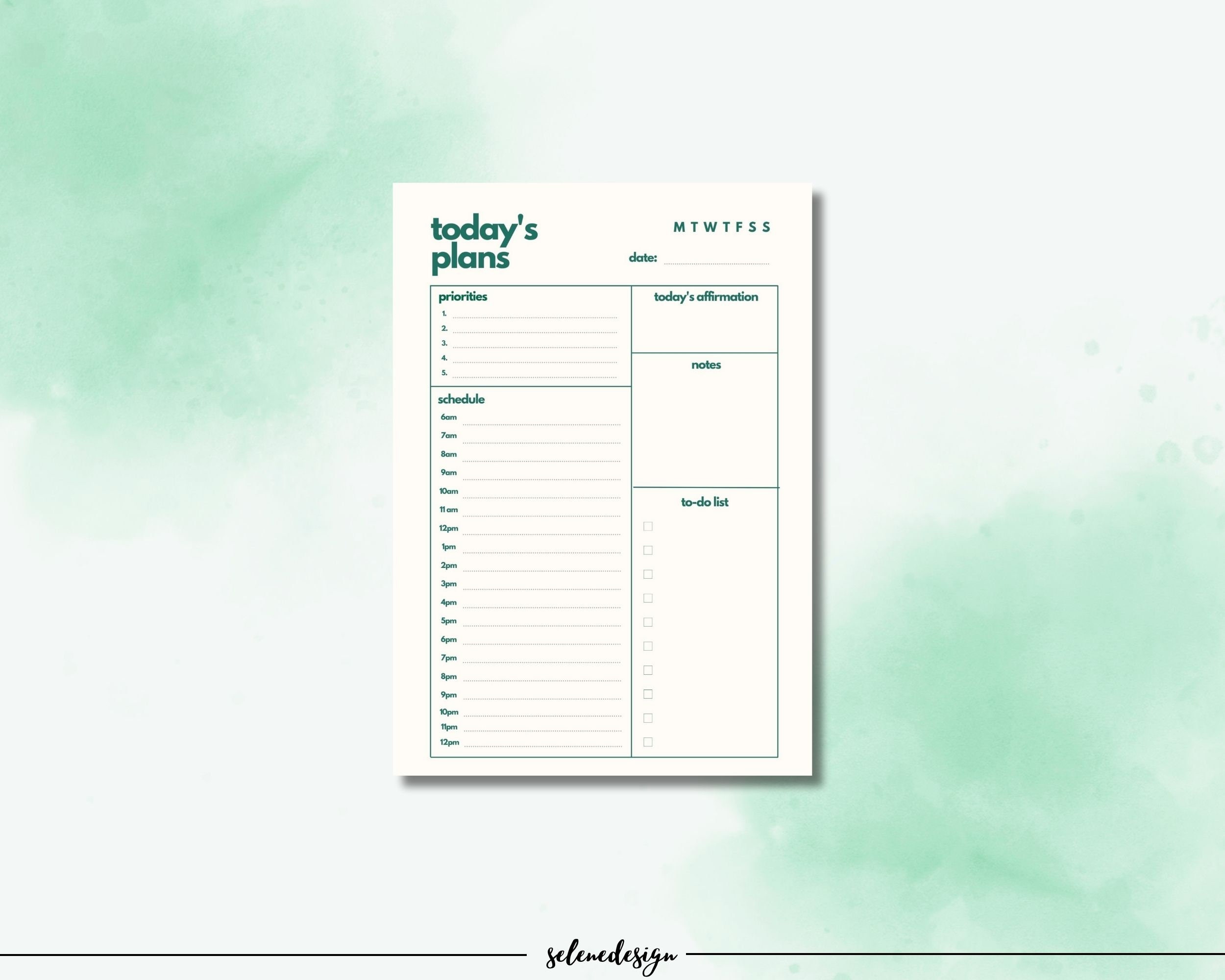 Daily Planner Printable Daily Schedule Minimalistic Daily Plan Green ...