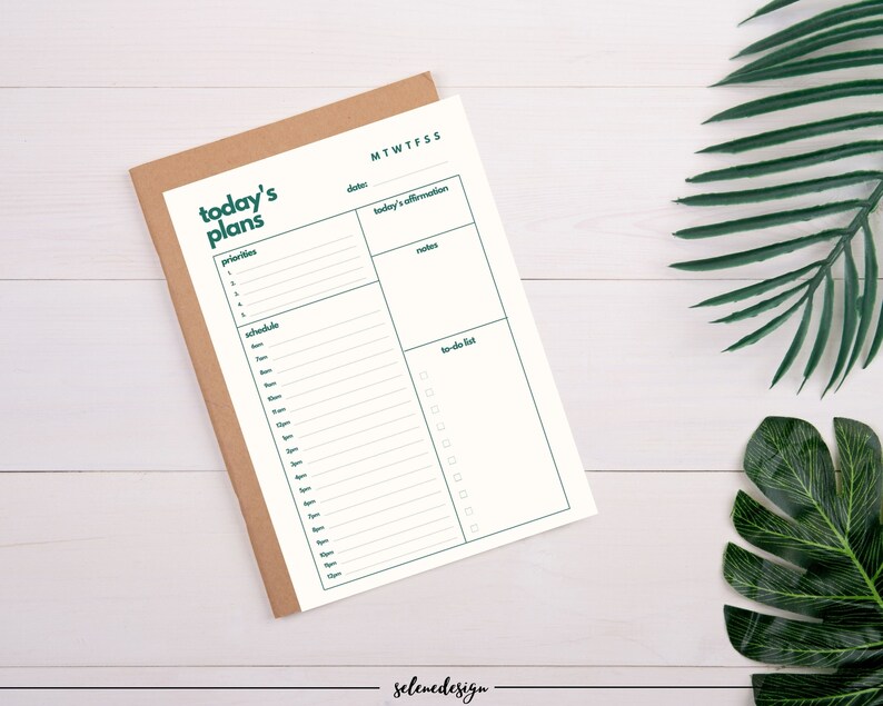 Daily Planner Printable Daily Schedule Minimalistic Daily Plan Green ...