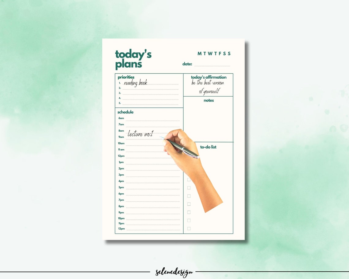 Daily Planner Printable Daily Schedule Minimalistic Daily Plan Green ...