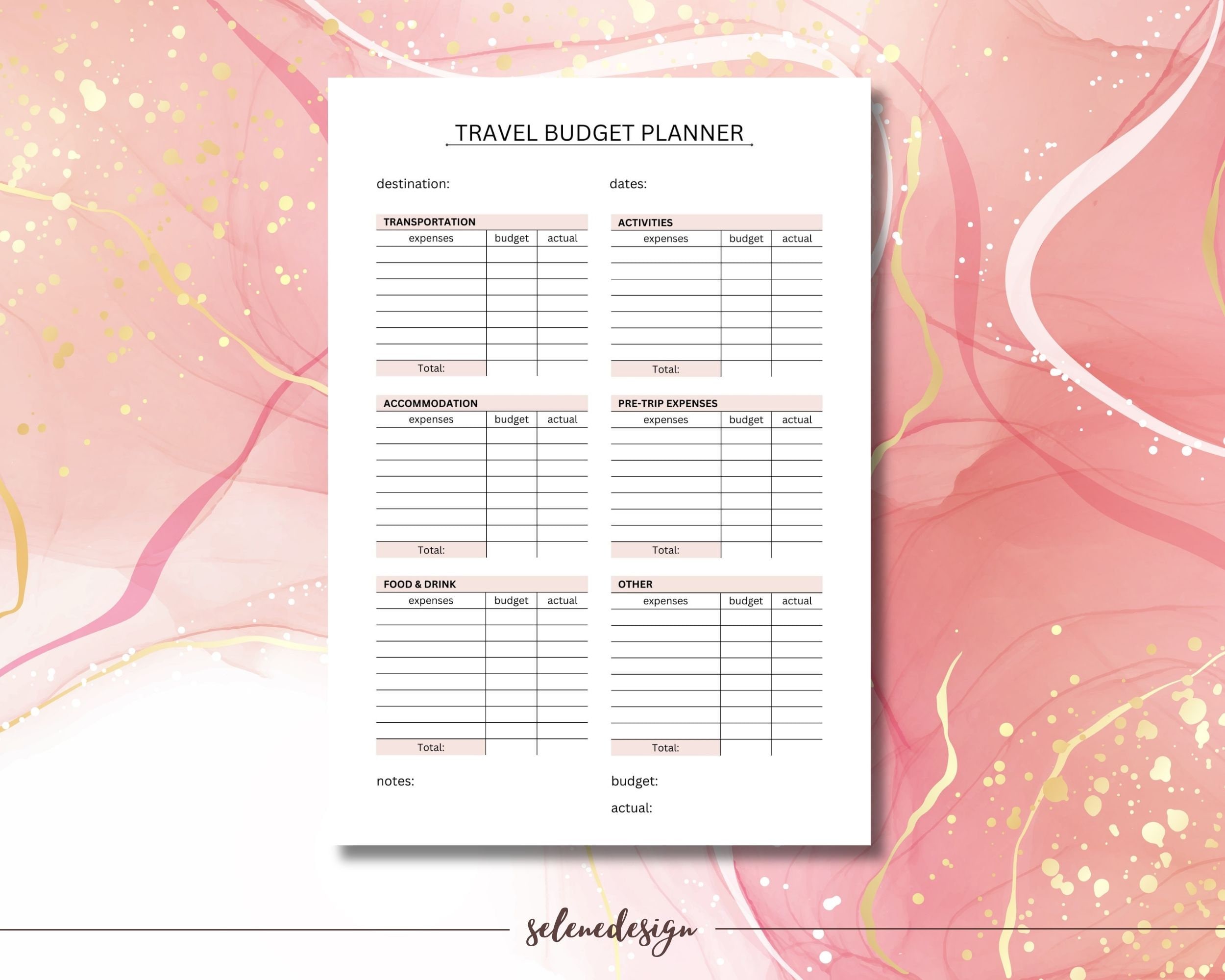 Travel Budget Planner Printable, Work / Holiday Spending Template ...