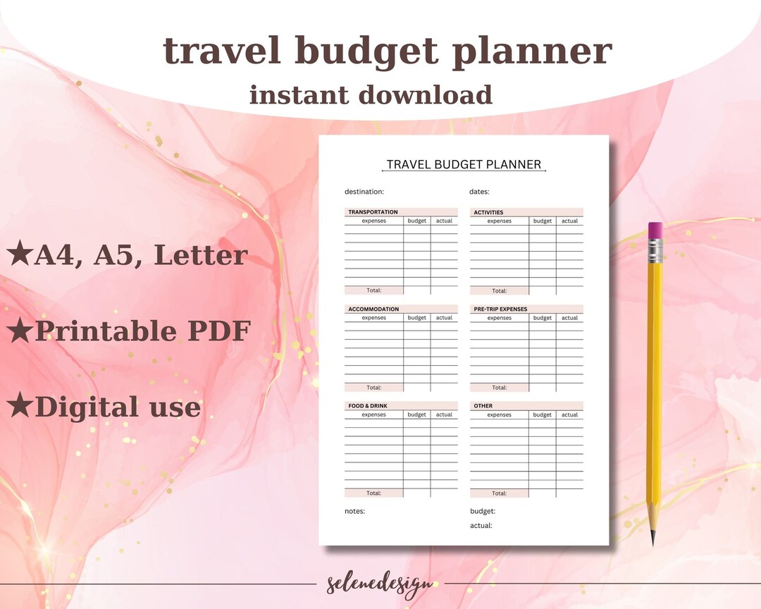 Travel Budget Planner Printable, Work / Holiday Spending Template ...