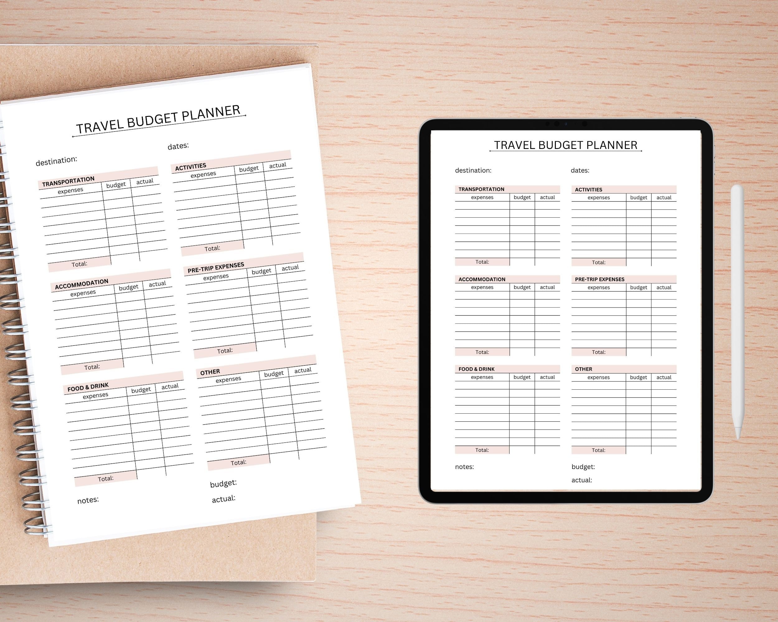 Travel Budget Planner Printable, Work / Holiday Spending Template ...