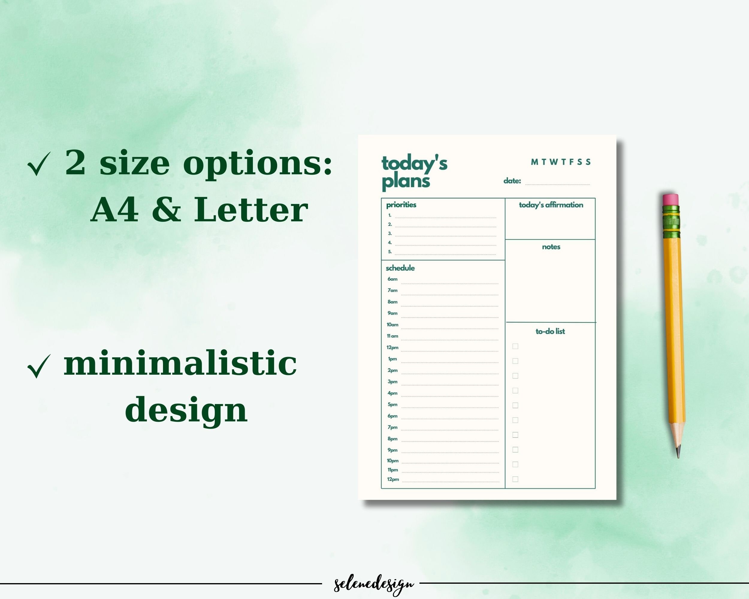 Daily Planner Printable Daily Schedule Minimalistic Daily Plan Green ...