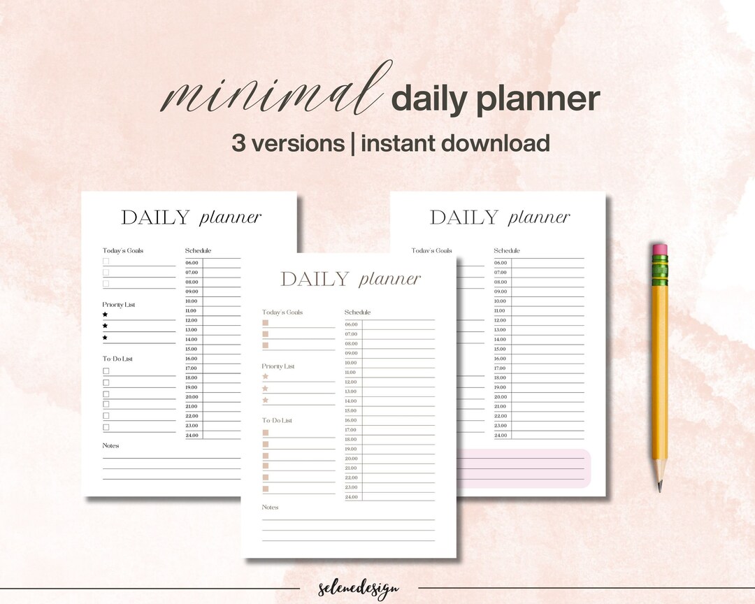 Daily Planner Minimalistic Daily Schedule Printable Daily Planner ...