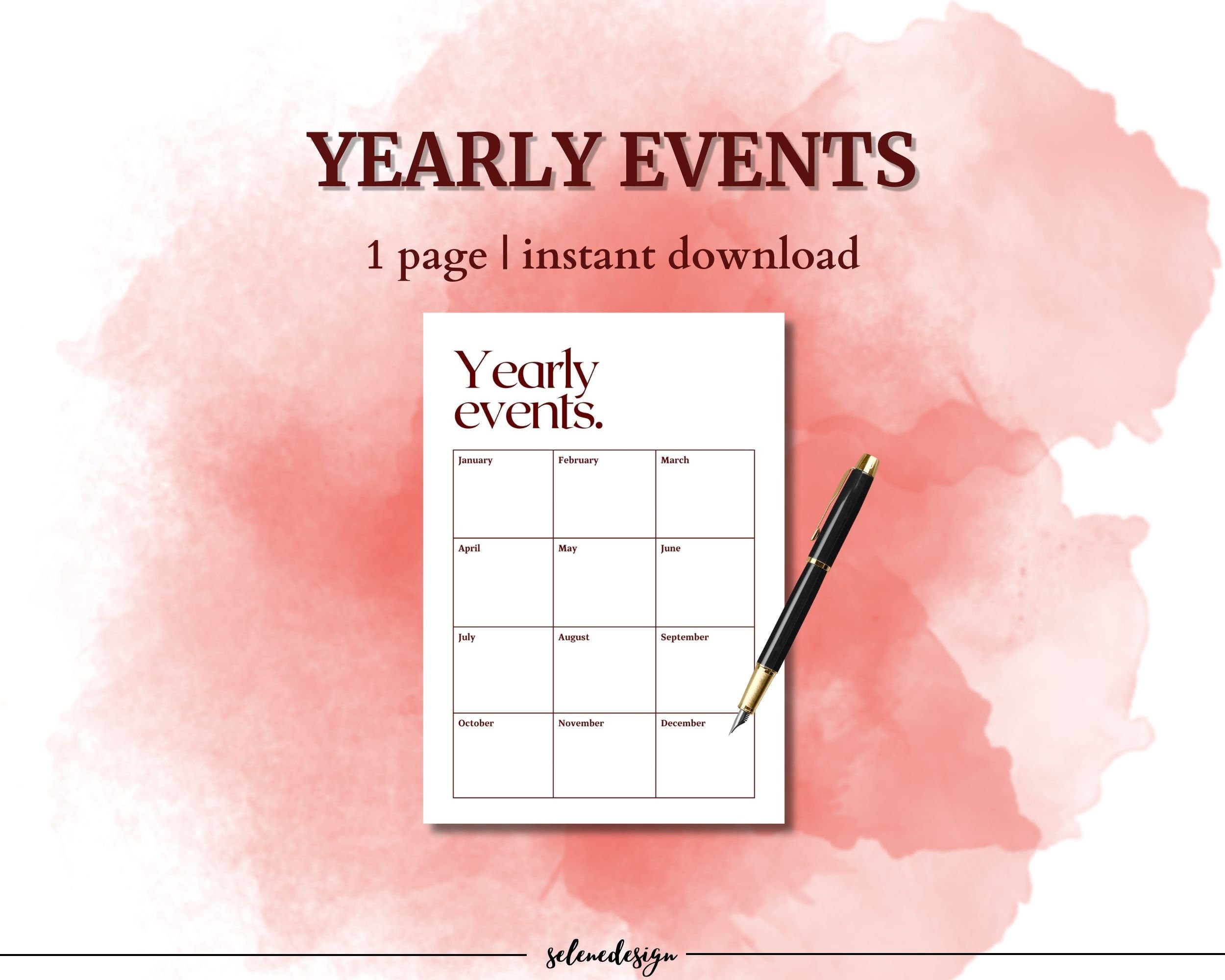 Yearly Event Printable Yearly Events Planner Yearly Events Calendar ...