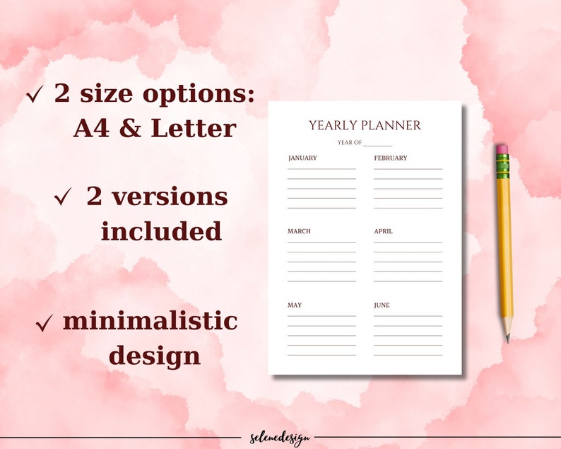 Yearly Planner Printable Yearly Overview Minimalistic Yearly Overview ...