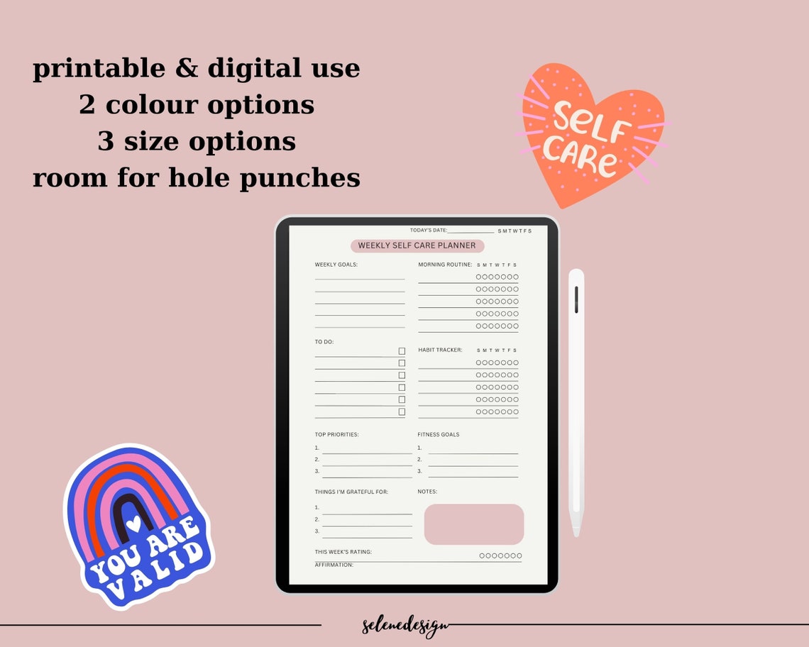 Weekly Self Care Tracker Printable, Daily Self Care Checklist, Routine ...