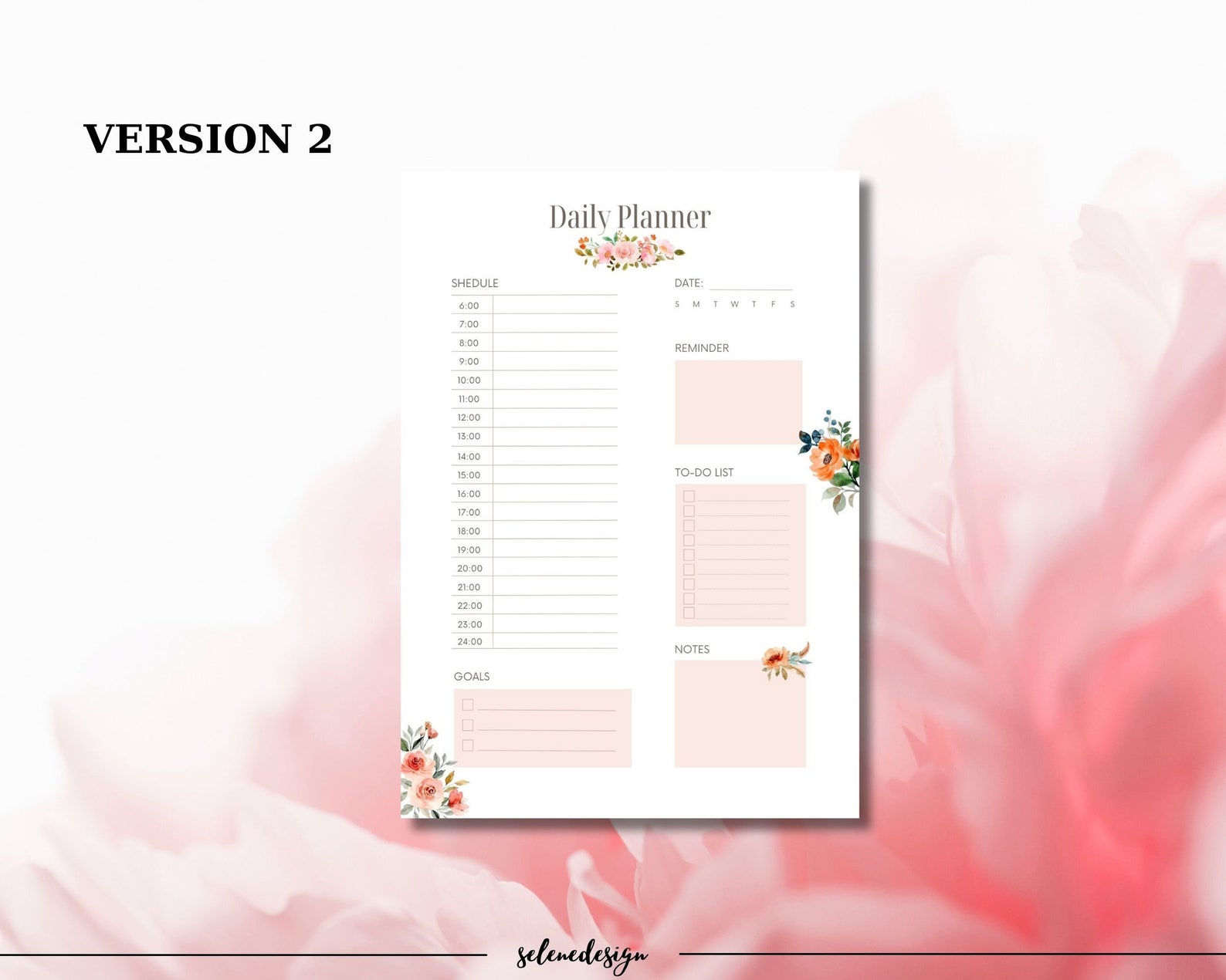 Daily Planner Floral Daily Planner Printable Daily Plan With Flowers ...