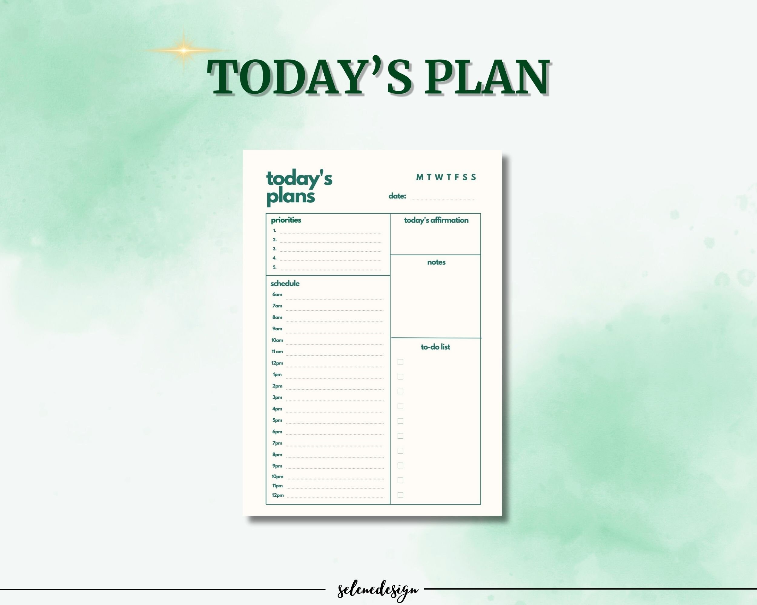 Daily Planner Printable Daily Schedule Minimalistic Daily Plan Green ...