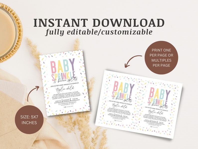 Baby Sprinkle and Banana Splits Invite Baby Sprinkle Invitation Baby Shower Banana Split Invite ...