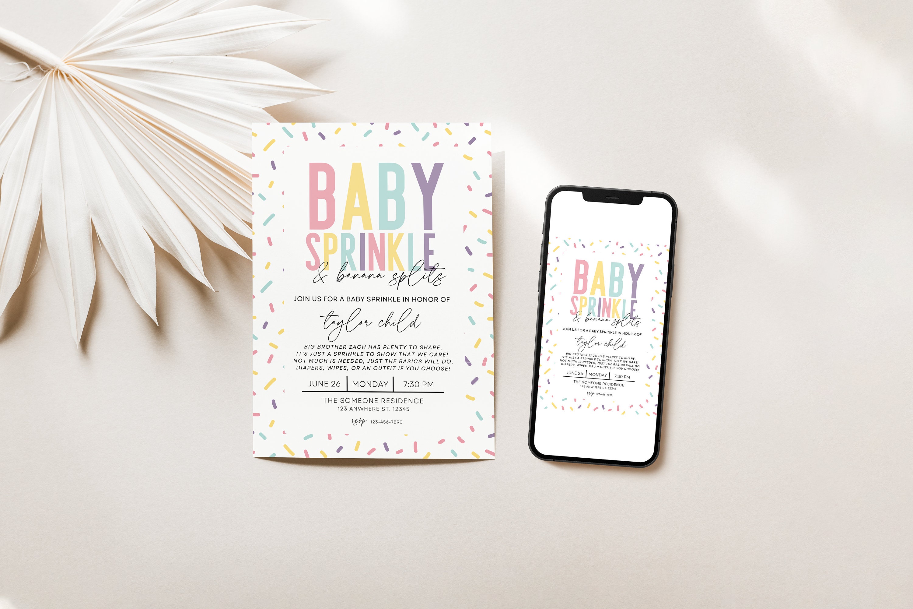 Baby Sprinkle and Banana Splits Invite | Baby Sprinkle Invitation | Baby Shower Banana Split ...