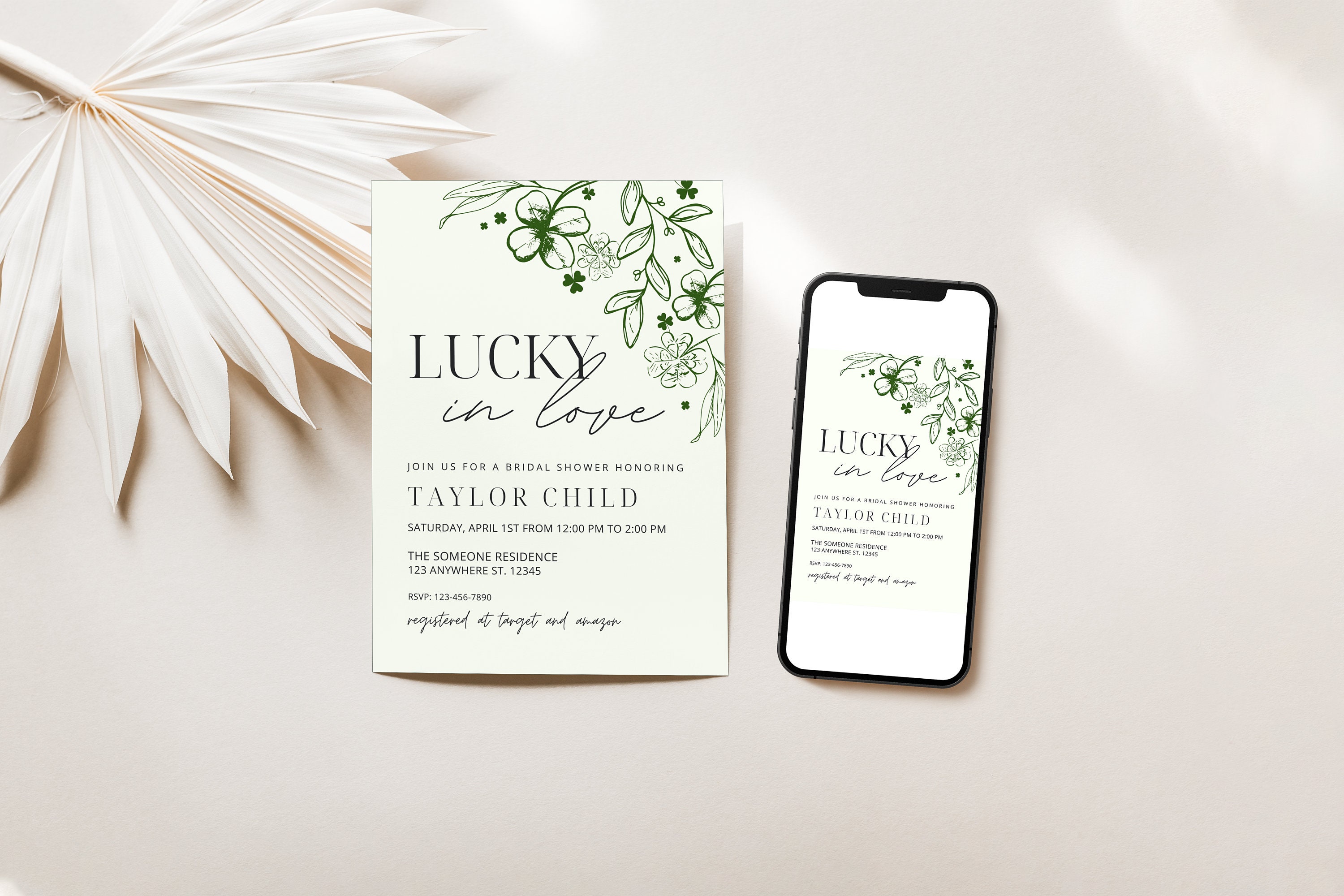 Lucky in Love Bridal Shower Invite | Green Bridal Shower Invitation ...