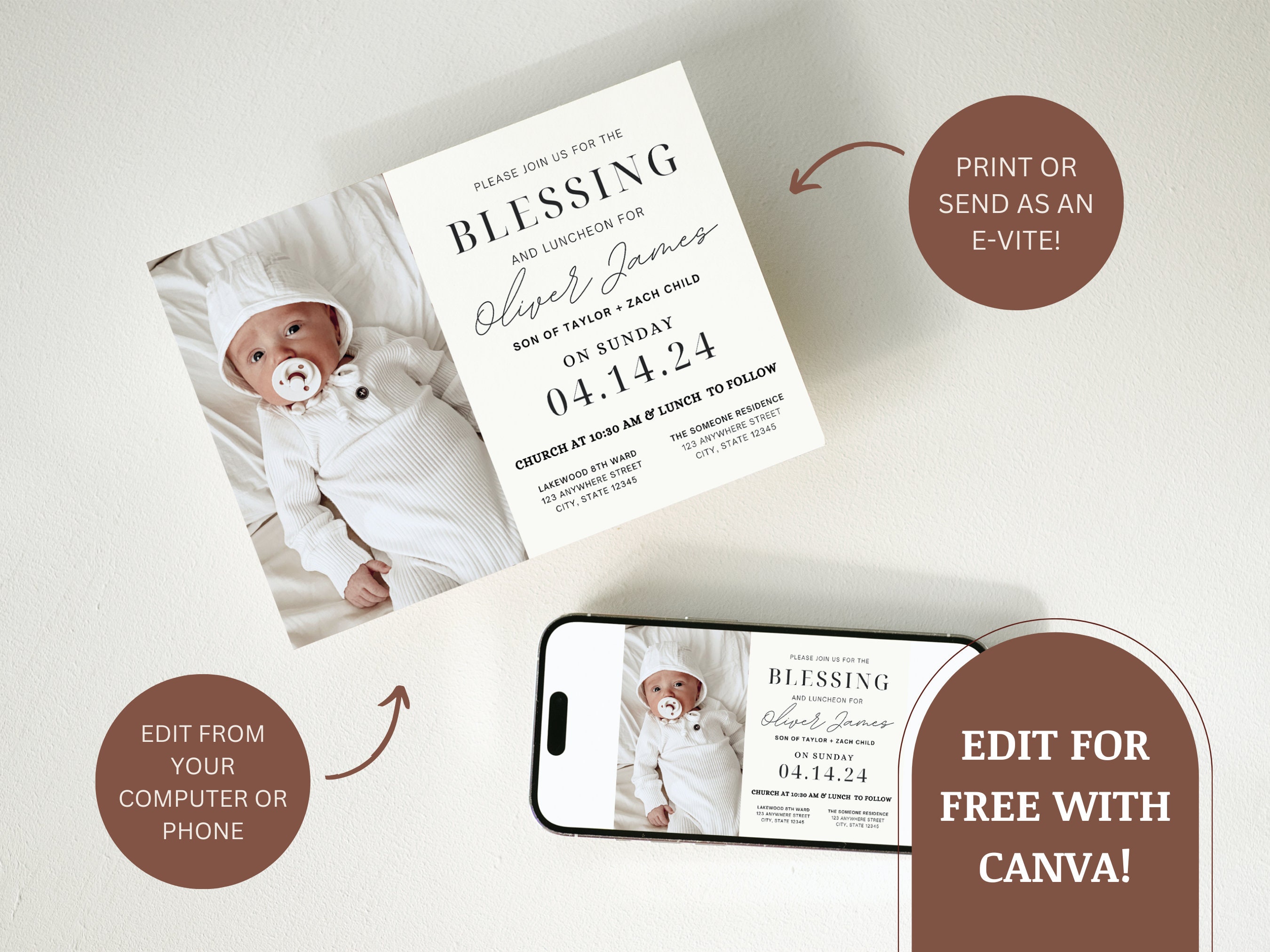 Baby Blessing Invitation | LDS Baby Blessing and Luncheon | Baby ...