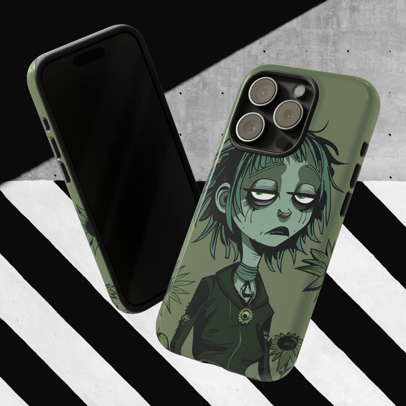 Goth Female Cartoon With Green Hair Iphone, Samsung Galaxy, and Google ...